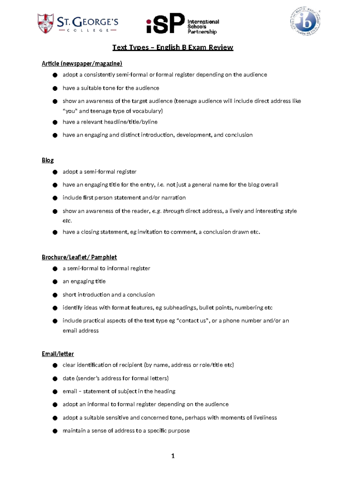 Text Types English B Exam Review Summary Guide - Studocu