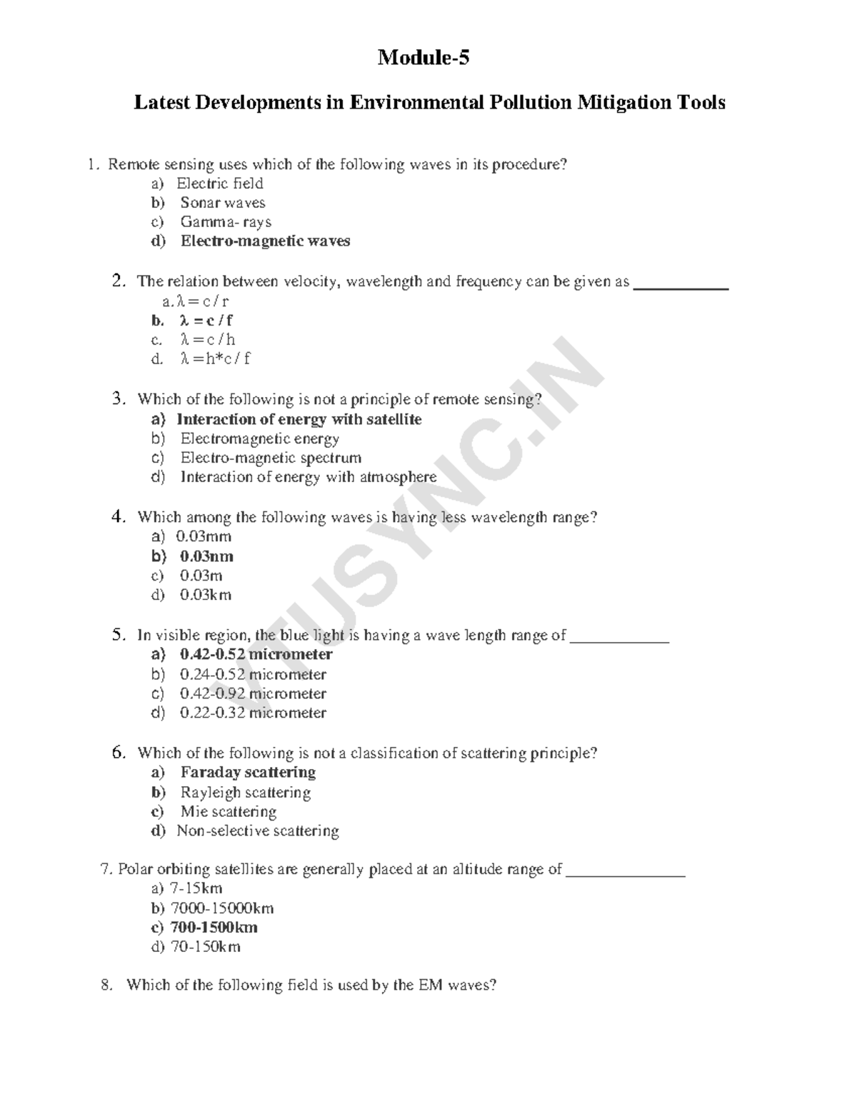 Module 5 MCQ on Environmental Pollution Mitigation Tools - Studocu