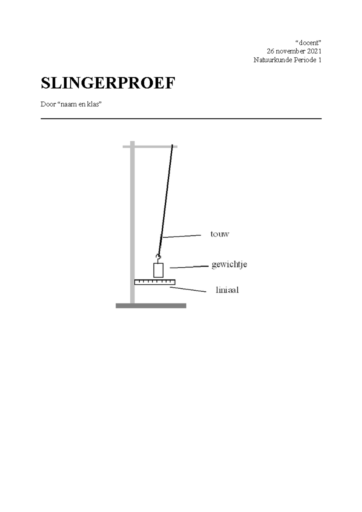 Slingerproef Verslag 4VWO 2021 - Natuurkunde Experimentele Resultaten ...