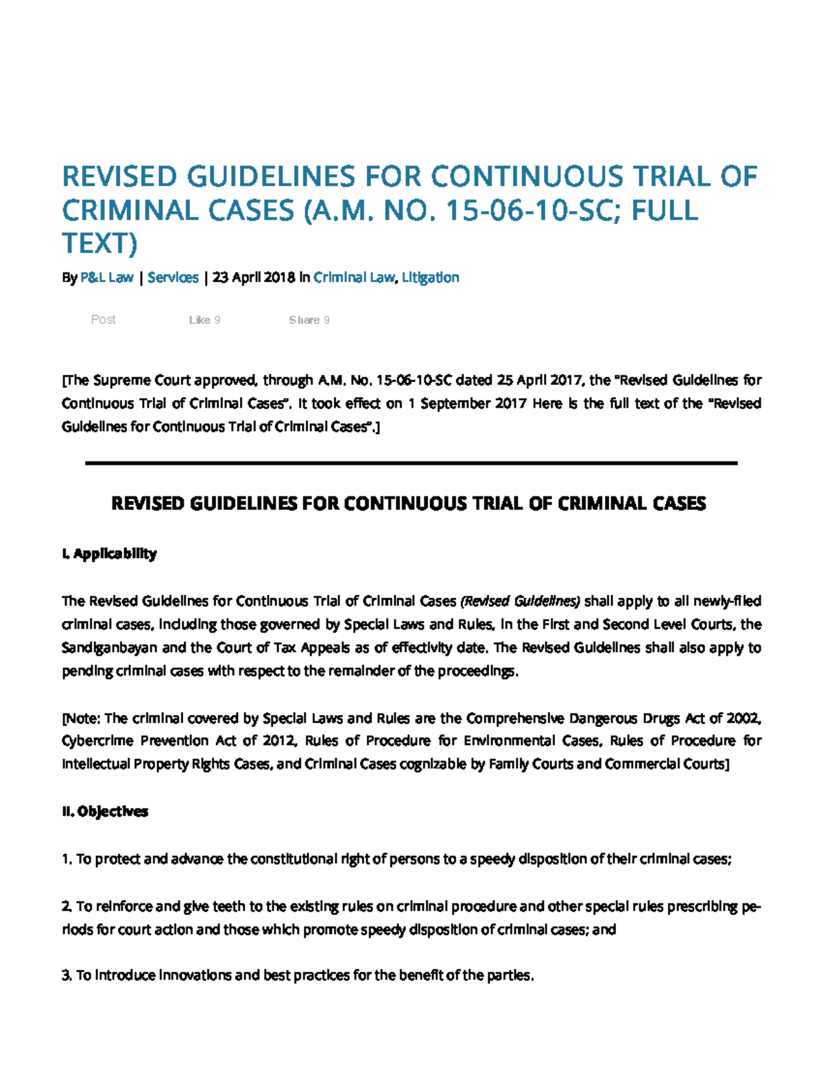 Revised Guidelines for Continuous Criminal Trials (A.M. No. 15-06-10-SC ...
