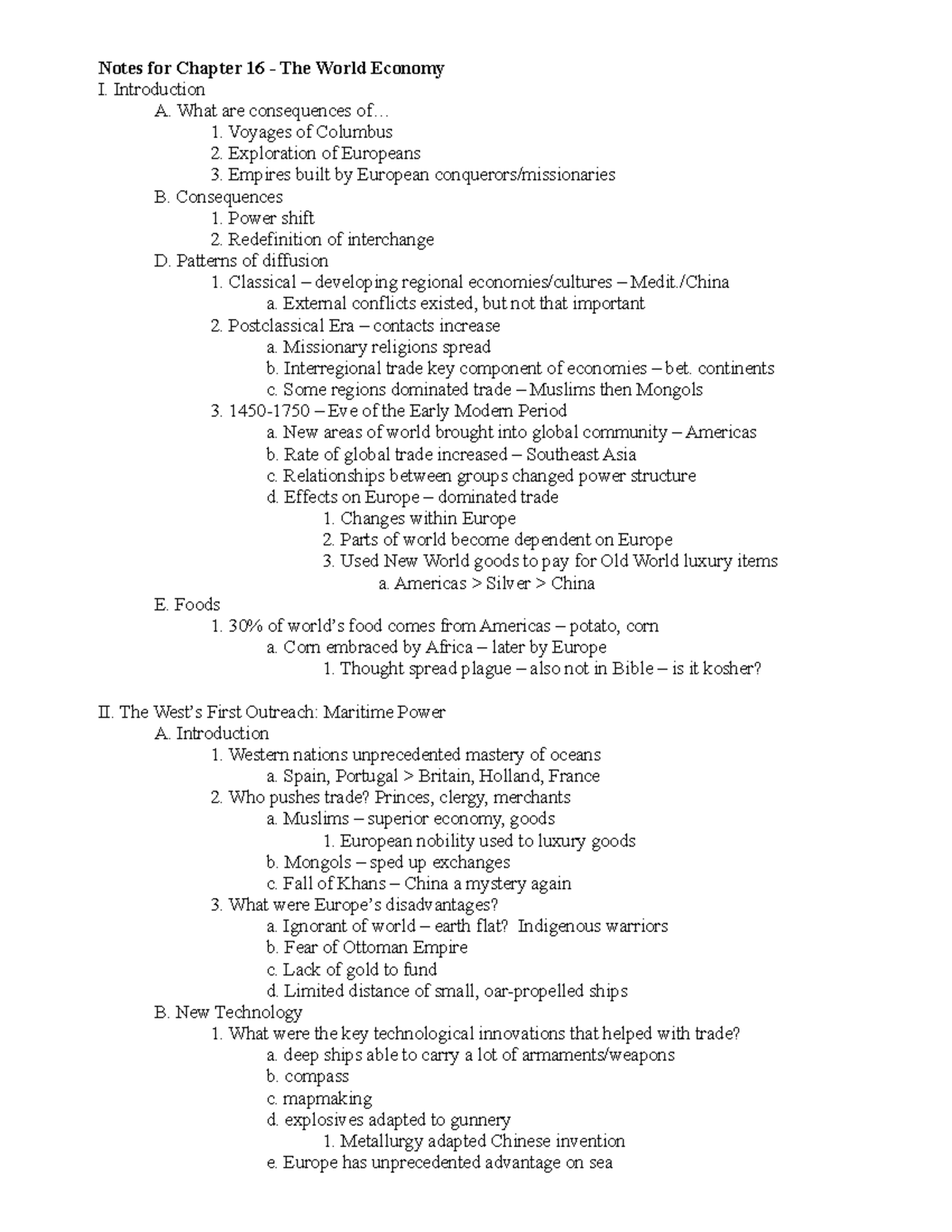 Notes for Chapter 16 - The World Economy - Notes for Chapter 16 - The ...