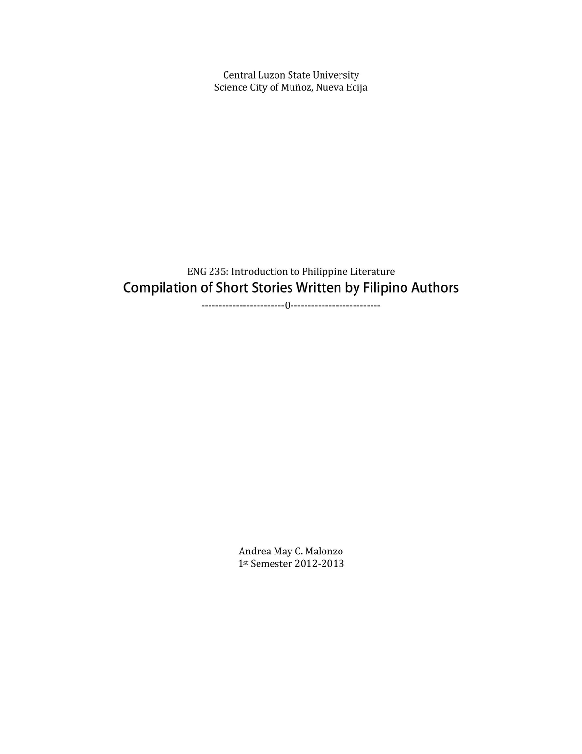 ENG 235: Compilation of Short Stories by Filipino Authors - Studocu