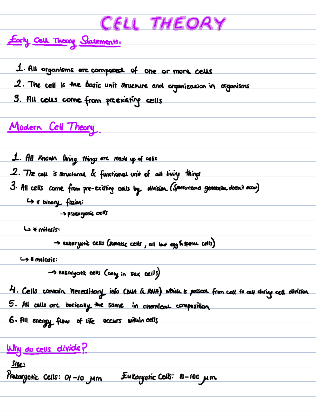 Biology 101: Cell Theory and Structure Summary Notes - Studocu