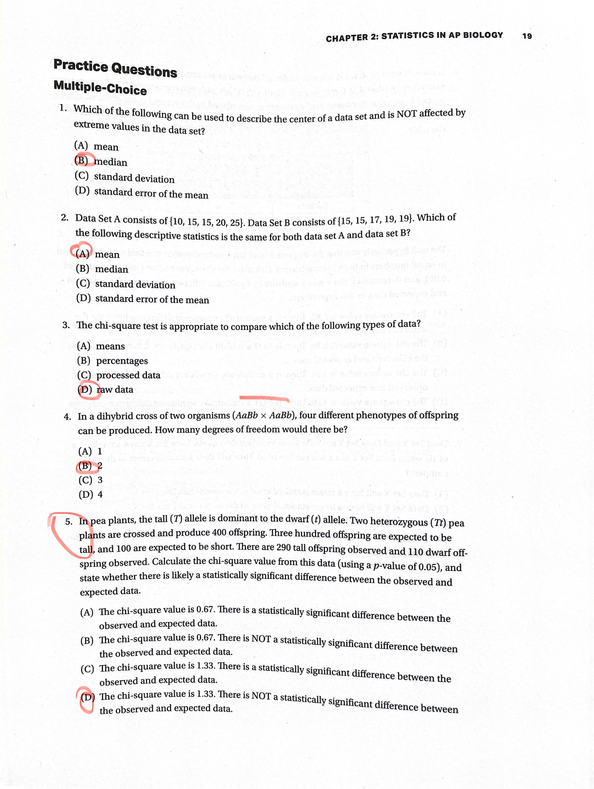 AP Bio — Test Chap 2: Stats Concepts & Practice Questions - Studocu
