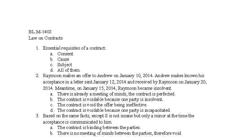 Contract Law - Essential Requisites and Case Scenarios - Studocu