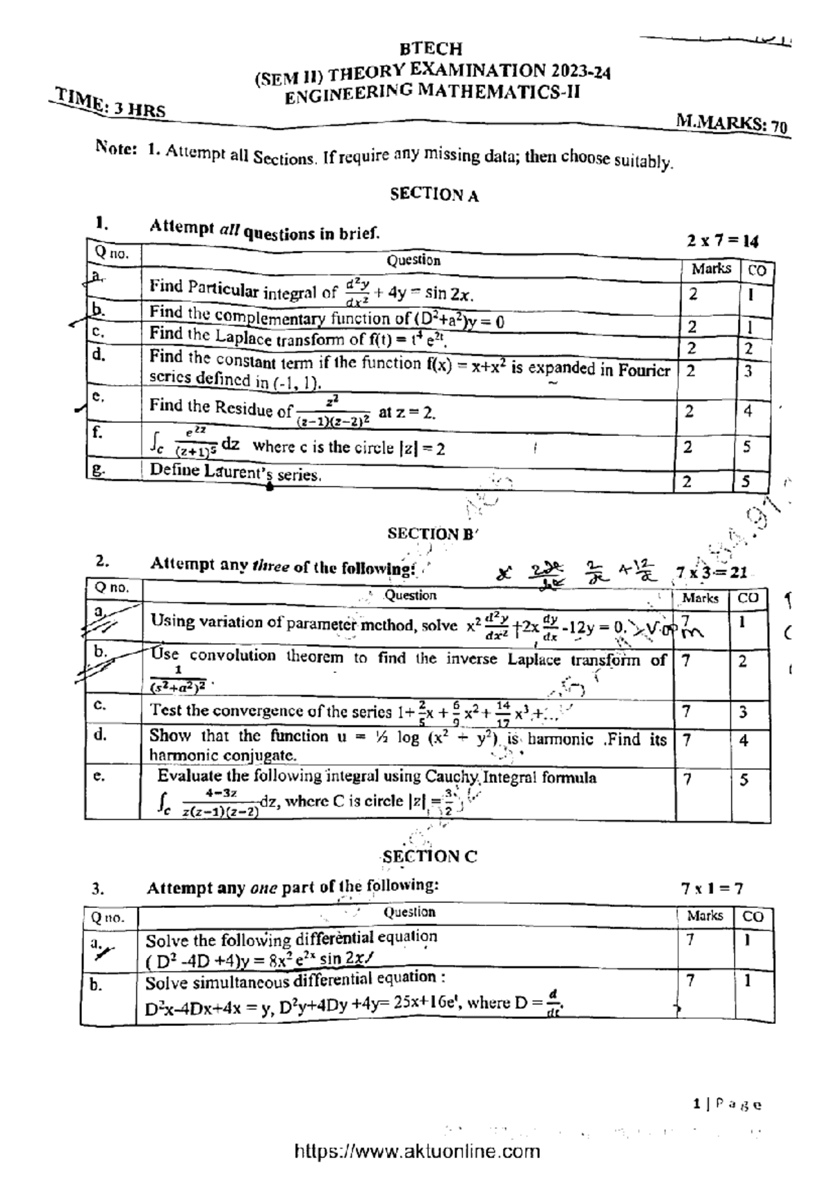 BTECH SEM II Engineering Mathematics II Theory Exam Notes - Studocu