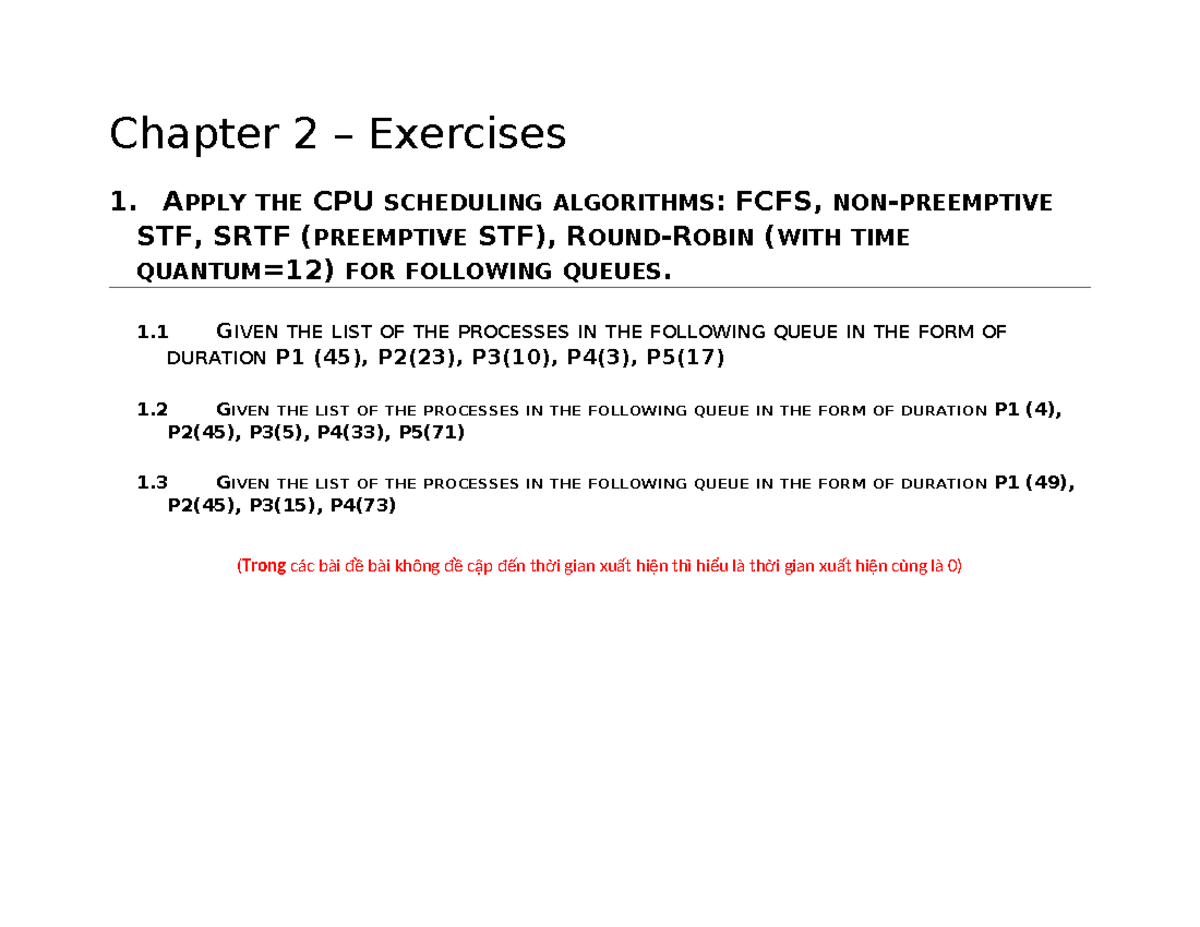 Chapter 2 Problems. - Chapter 2 – Exercises 1. APPLY THE CPU SCHEDULING ALGORITHMS: FCFS, - Studocu