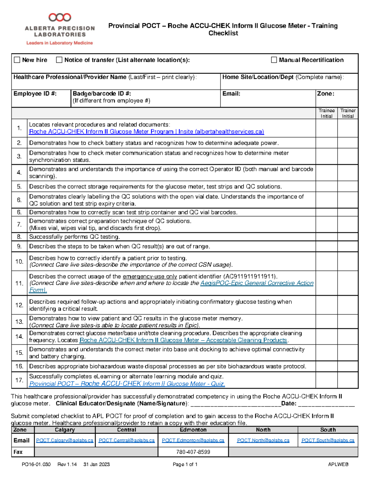 Provincial POCT Roche Inform II Glucose Meter Training Checklist - Studocu