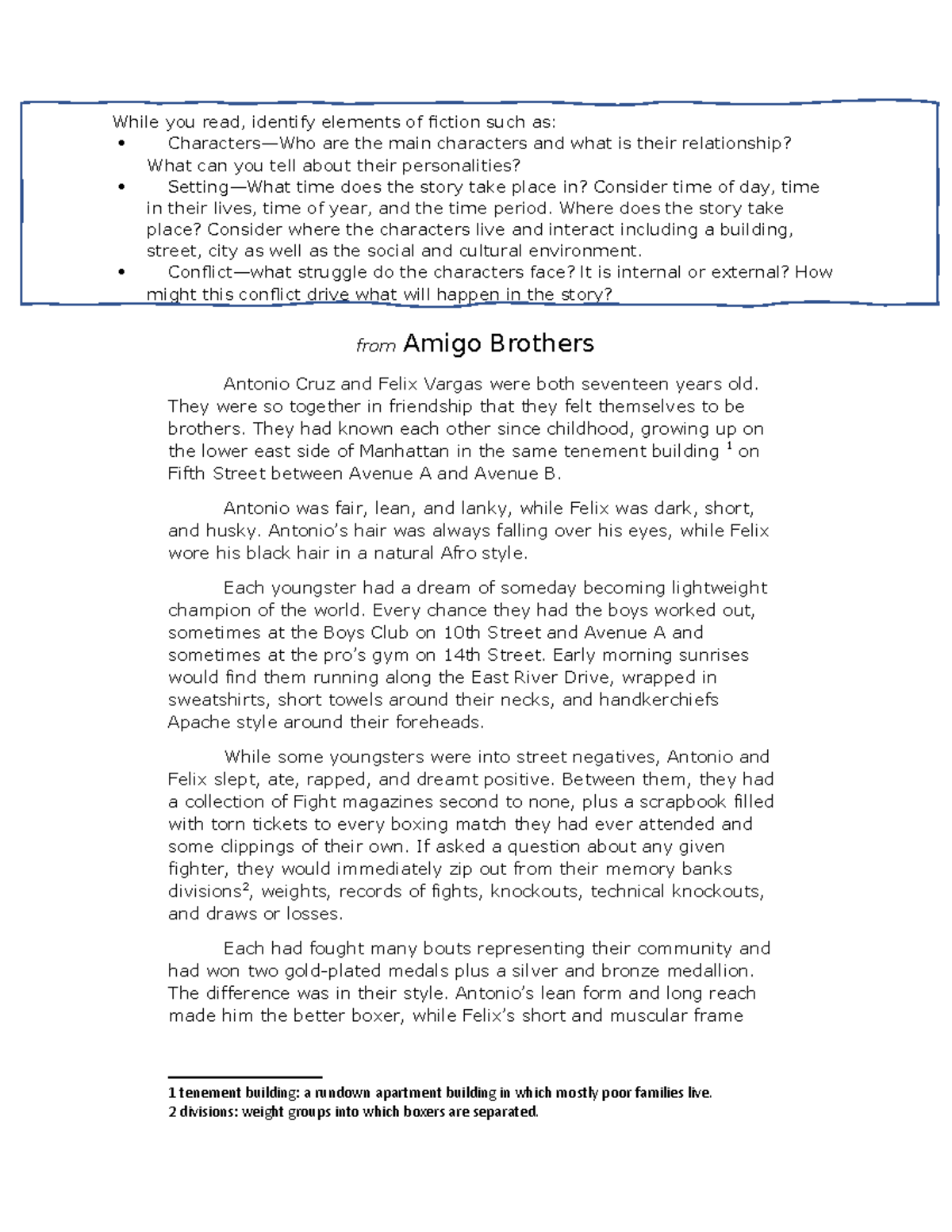 Amigo Brothers Excerpt Analysis: Characters, Setting, and Conflict ...