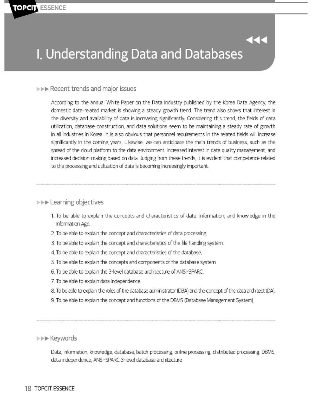 TOPCIT ESSENCE I: Understanding Data & Databases Trends and Issues ...