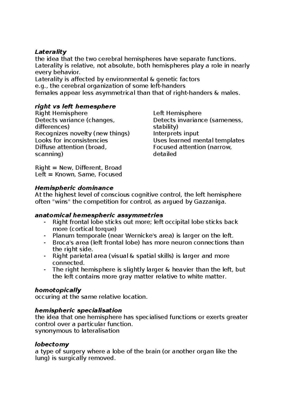 Neuropsychology Topic 4: Understanding Cerebral Laterality and Function ...