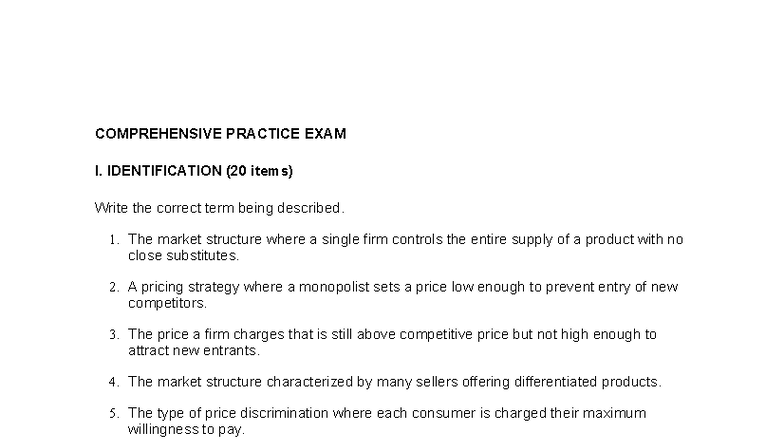 F2: Comprehensive Practice Exam I - Identification Questions - Studocu