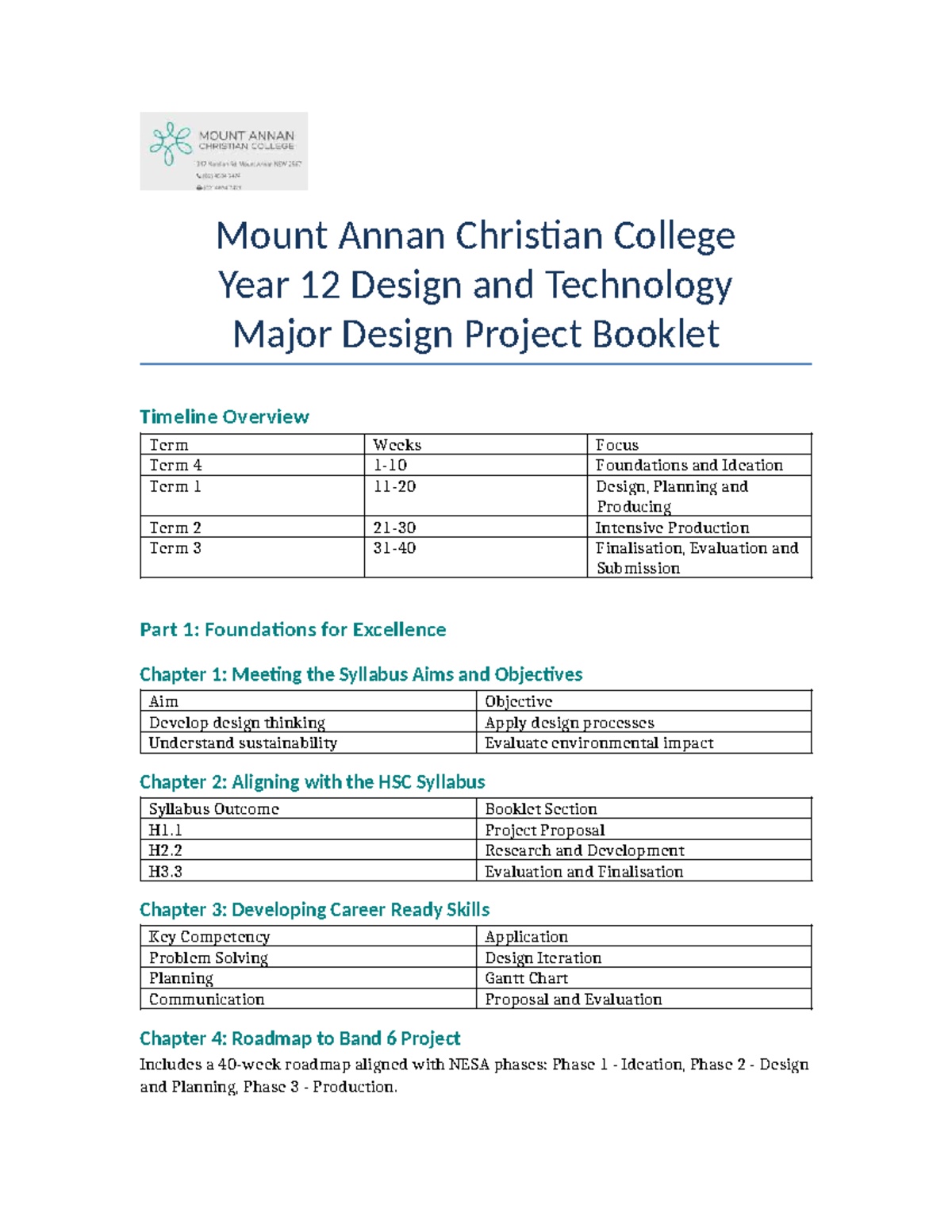 NSW Year 12 Design & Tech Major Project Booklet Overview - Studocu