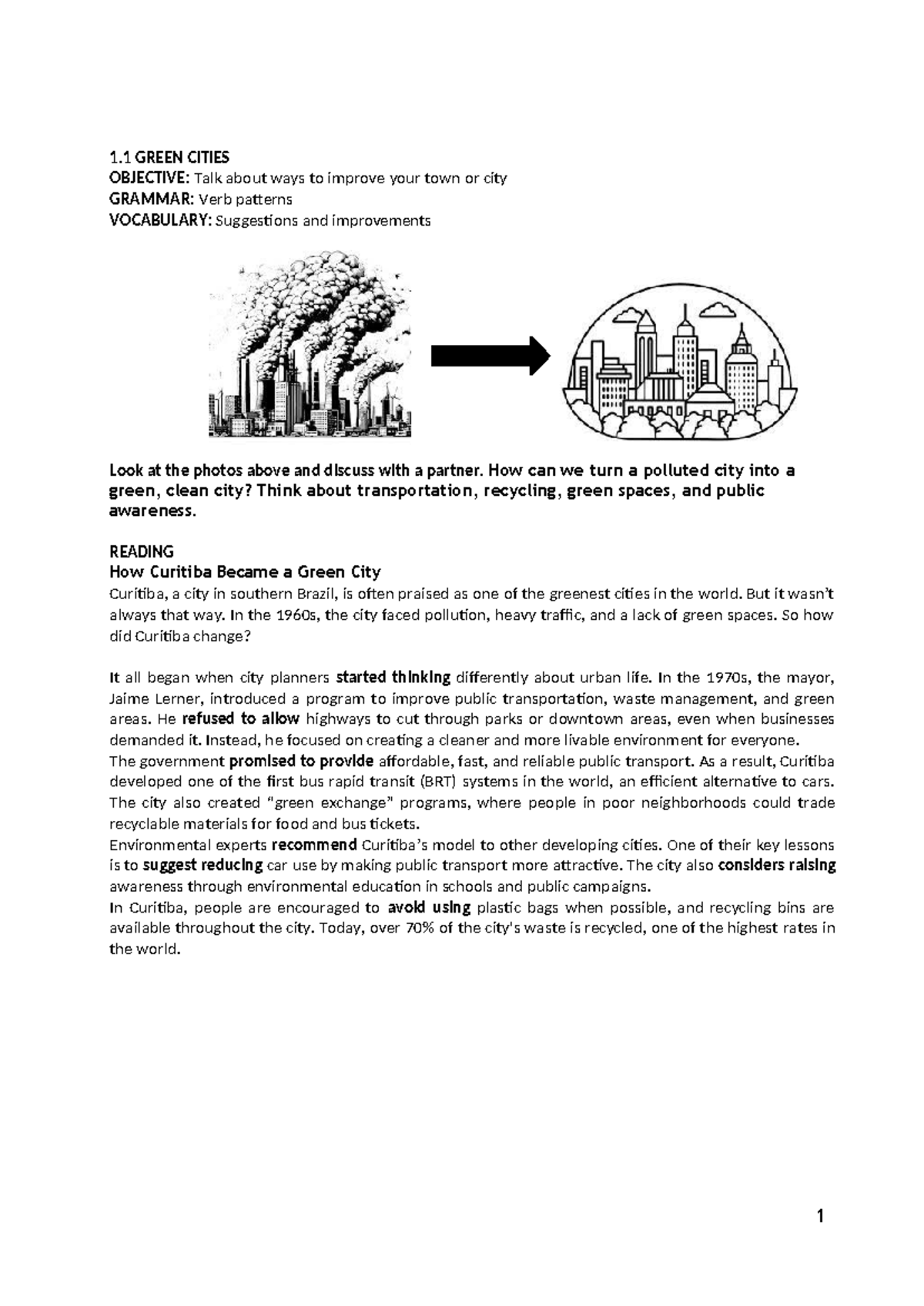 Unit 6: Green Cities and Education - Improving Urban Environments and ...