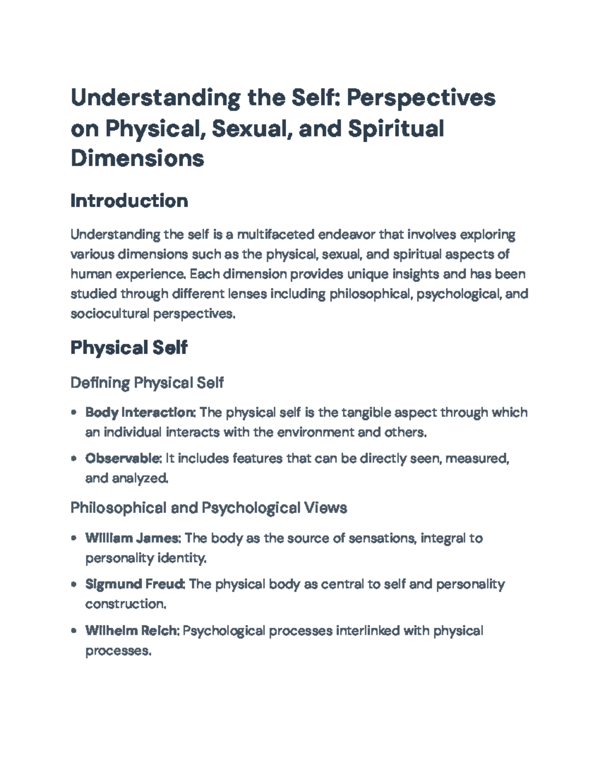 Understanding the Self: Physical, Sexual, and Spiritual Dimensions ...