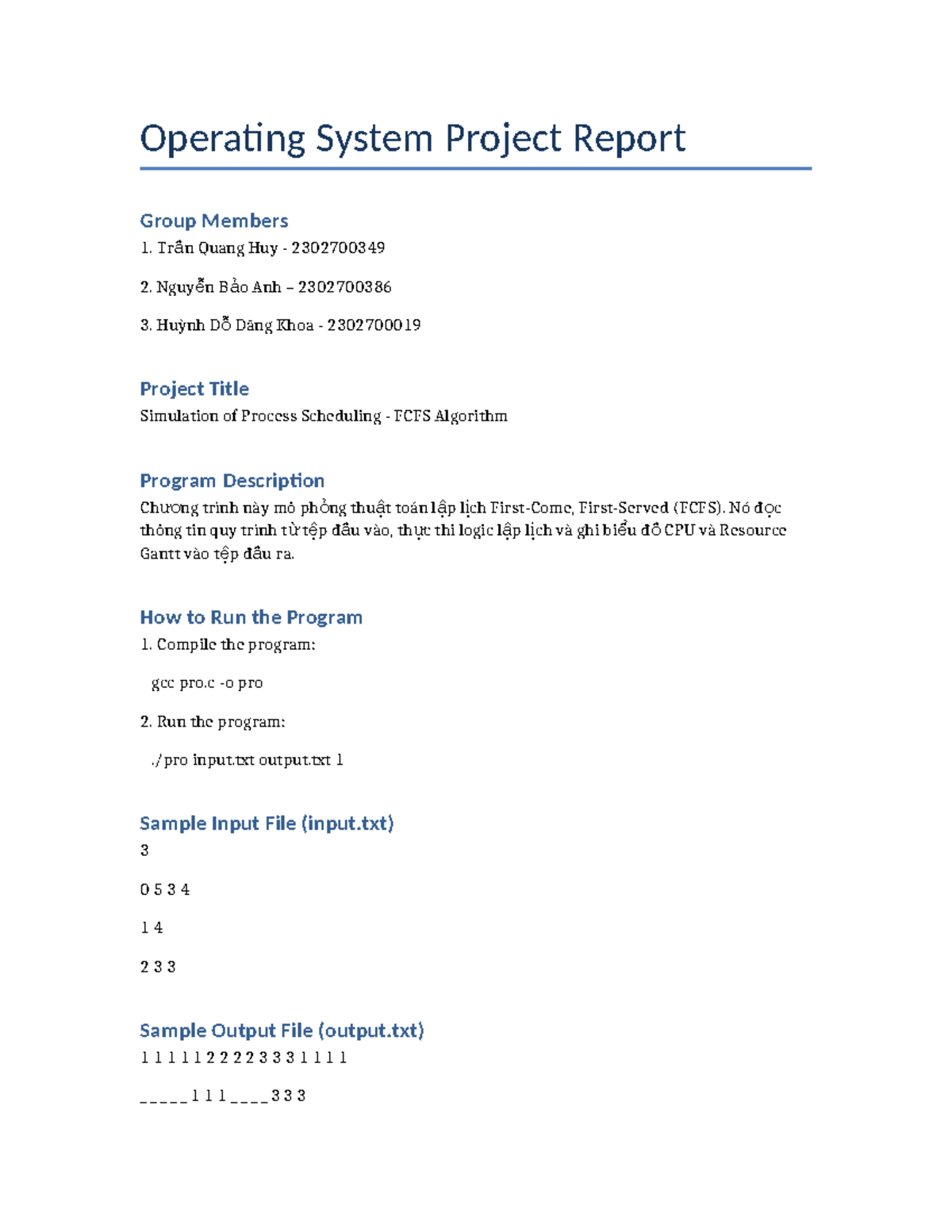 Operating System Project Report: FCFS Scheduling Simulation - Studocu
