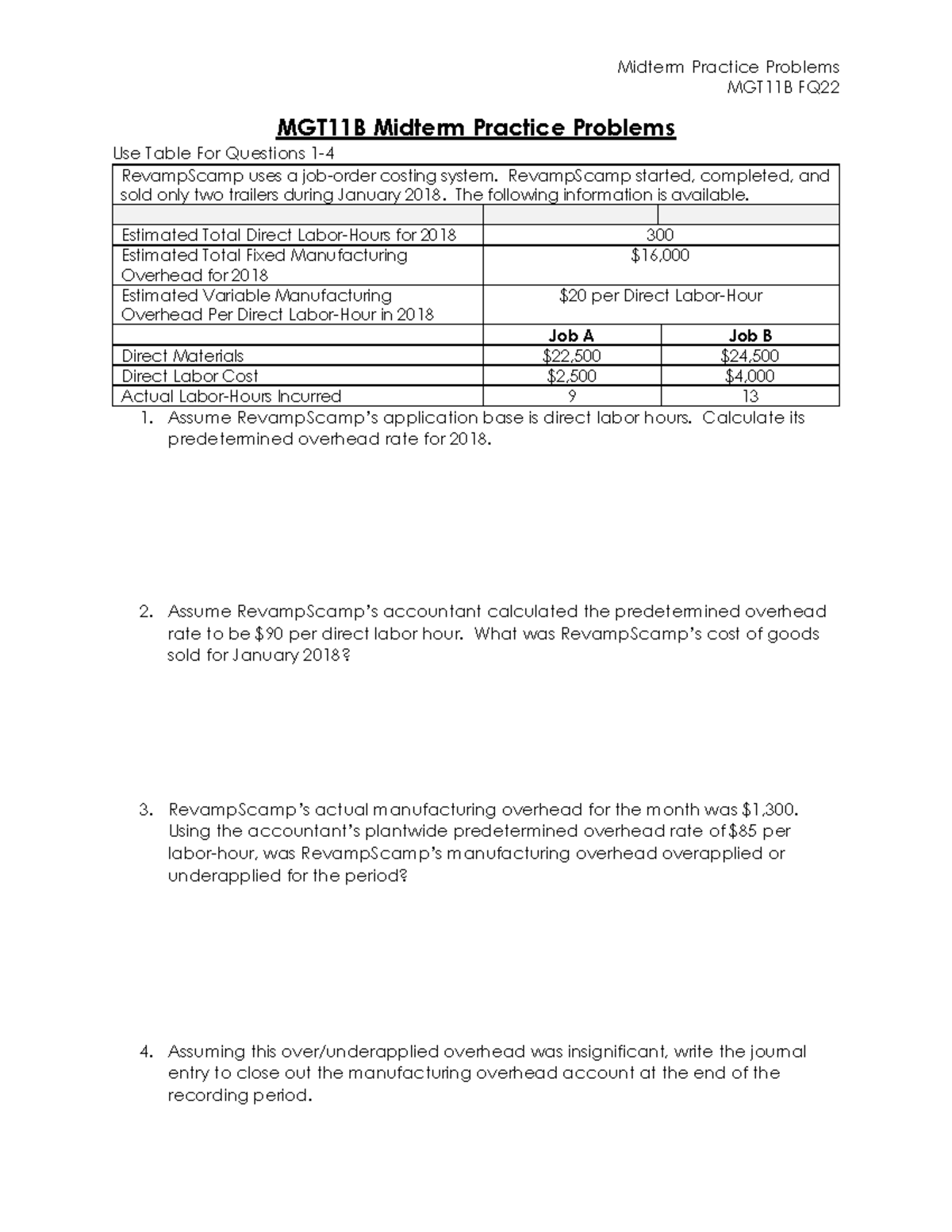Midterm Practice Problems - RevampScamp started, completed, and sold only two trailers during ...