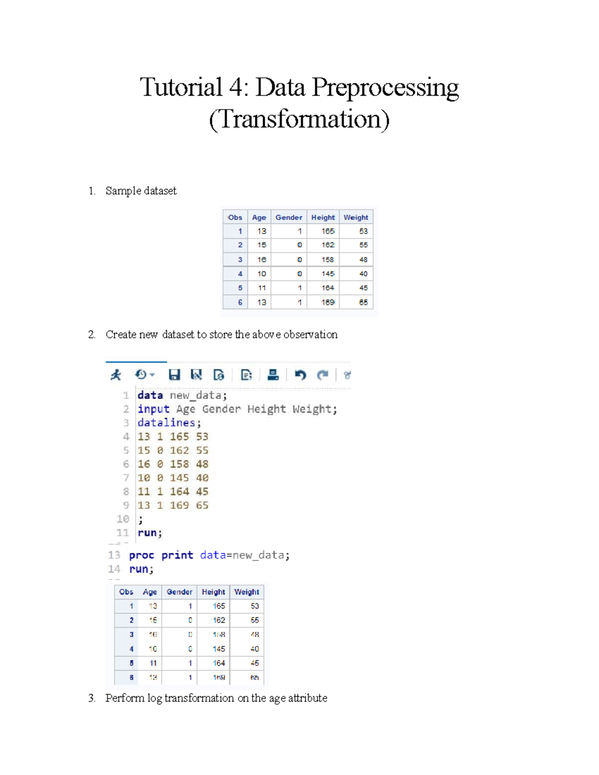 Tutorial 4: Data Preprocessing (Transformation) Techniques - Studocu