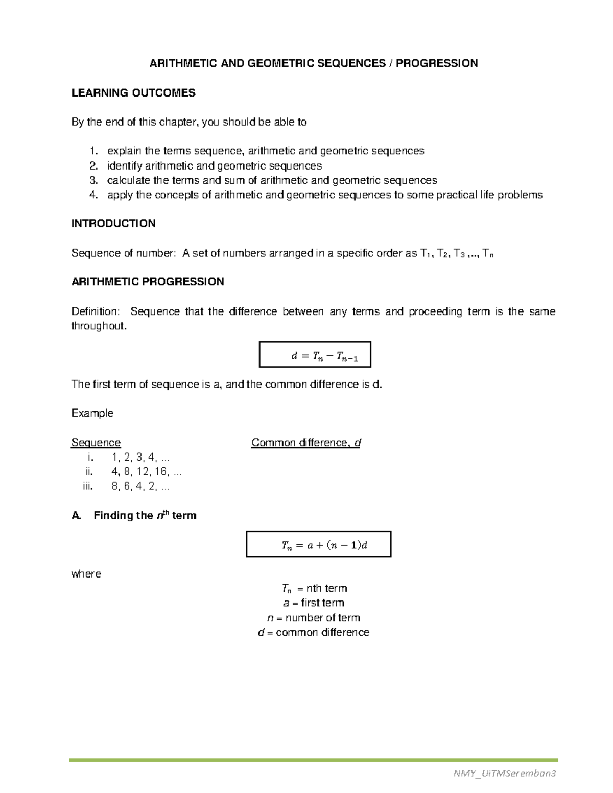 Arithmetic & Geometric Sequences (Topic 1) - Key Concepts & Exercises ...