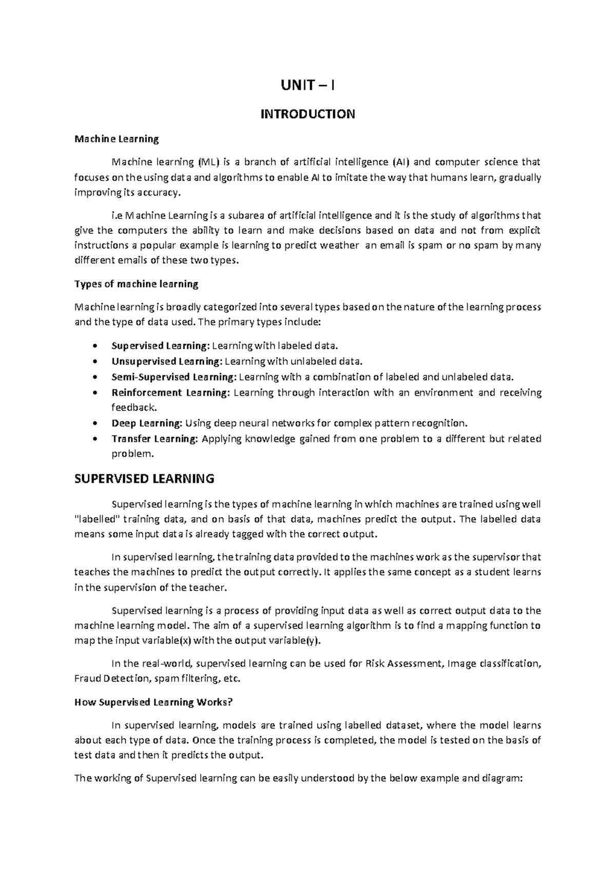 Machine Learning - UNIT I: Introduction and Key Concepts - Studocu