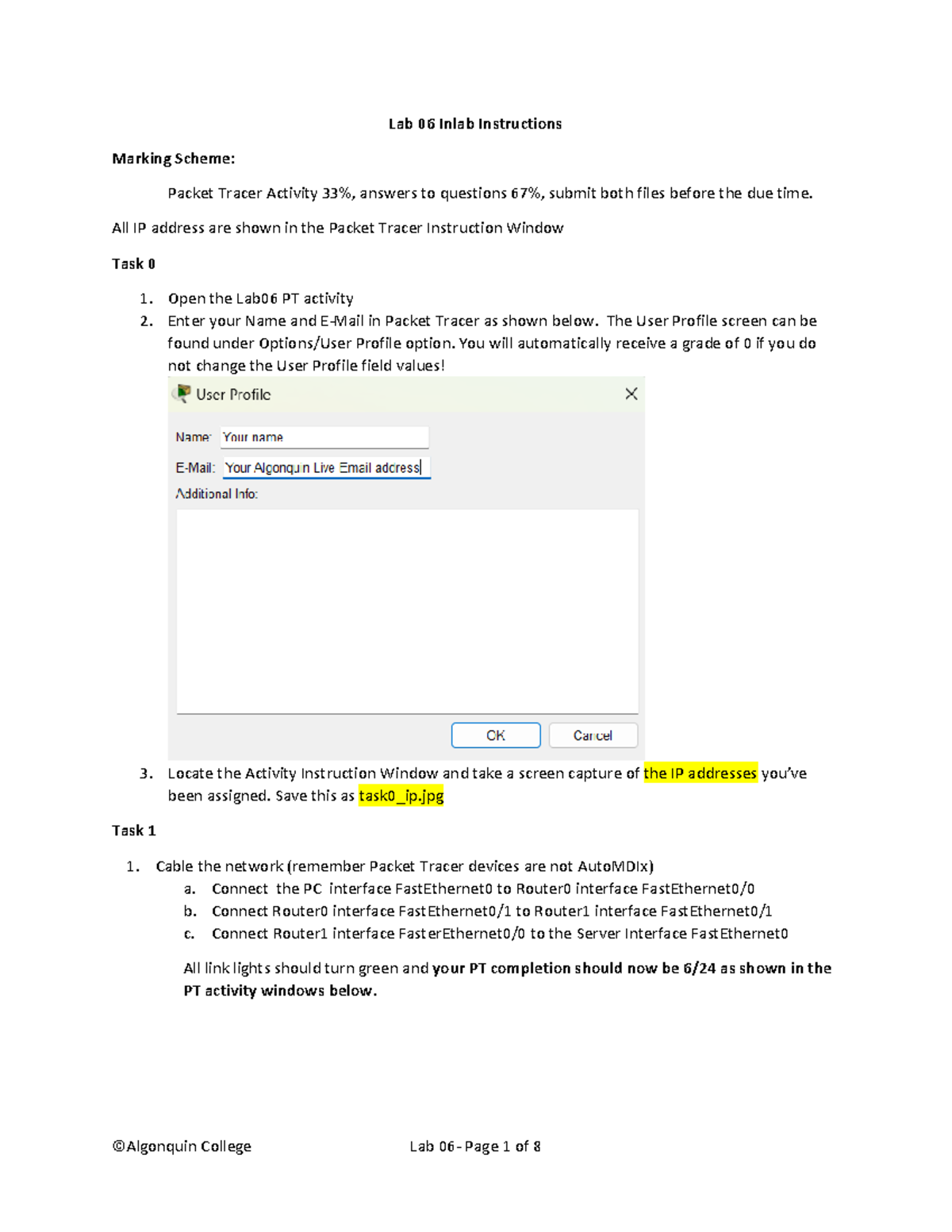 Lab 06: Packet Tracer Activity Instructions and Marking Scheme - Studocu