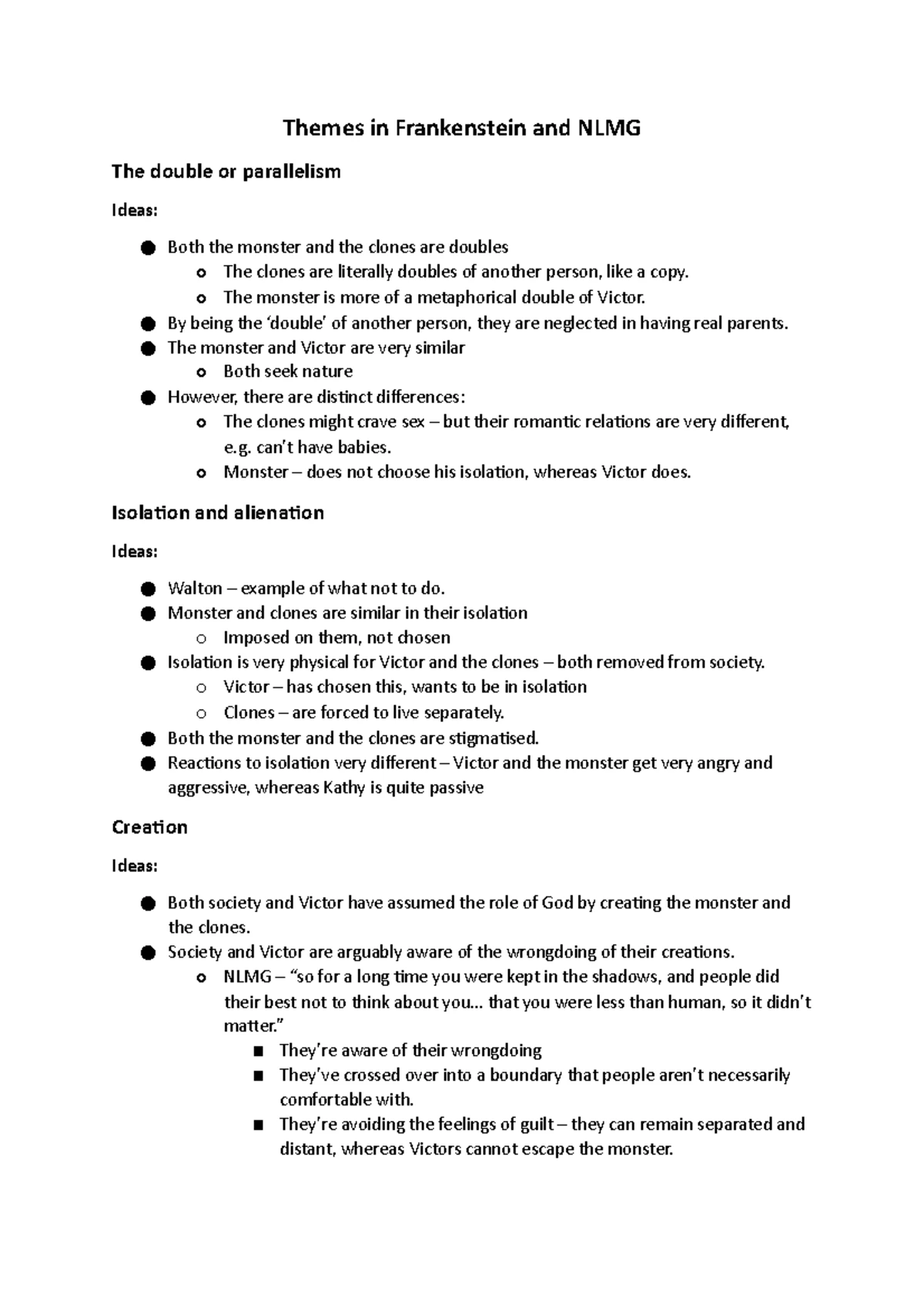 Frankenstein and NLMG Notes - Frankenstein and Never Let Me Go Notes ...