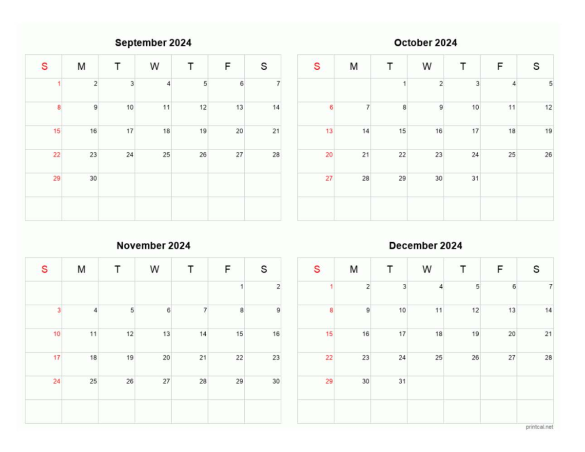 Calendar for September to December 2024 - Studocu