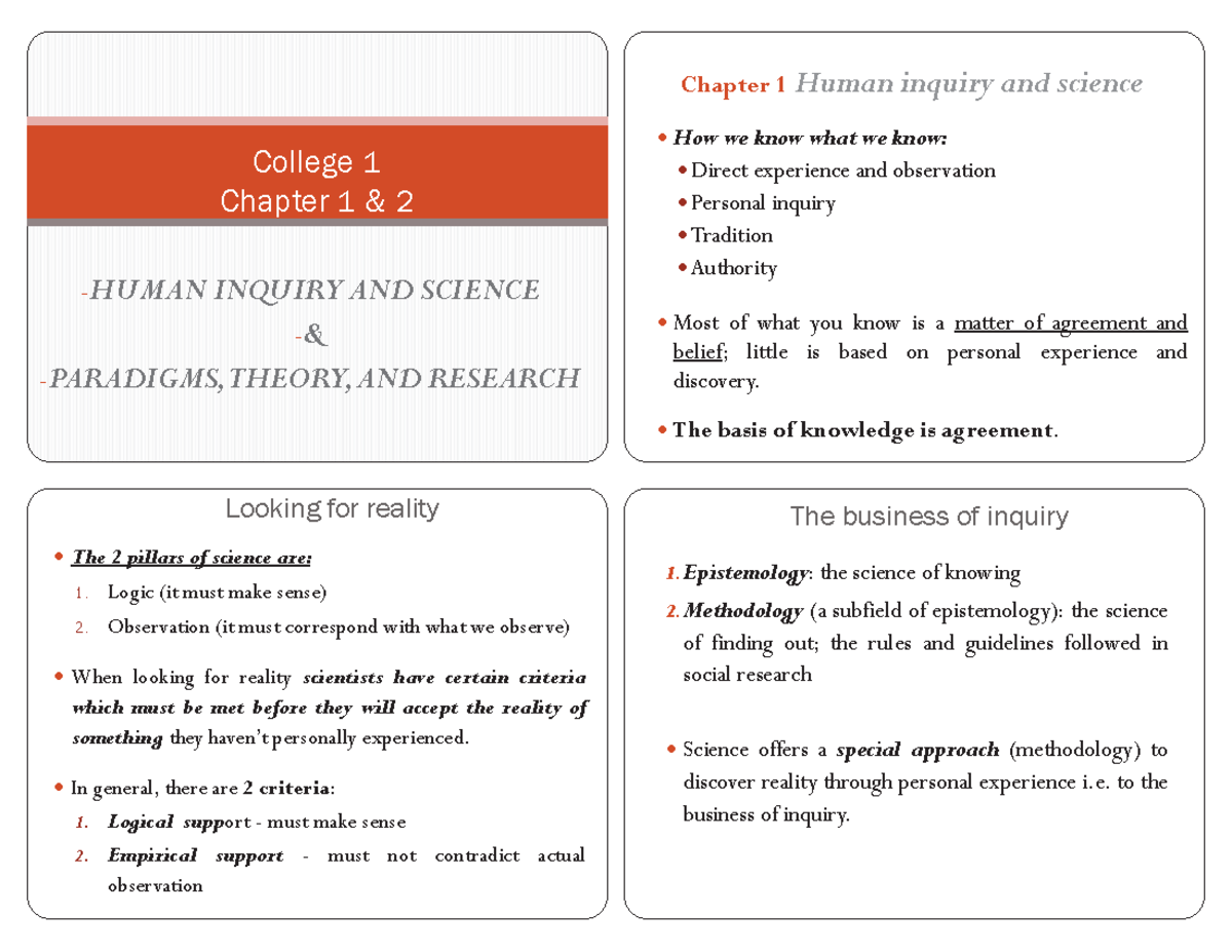 Human inquiry and science -& -paradigms, theory, and research - Chapter ...