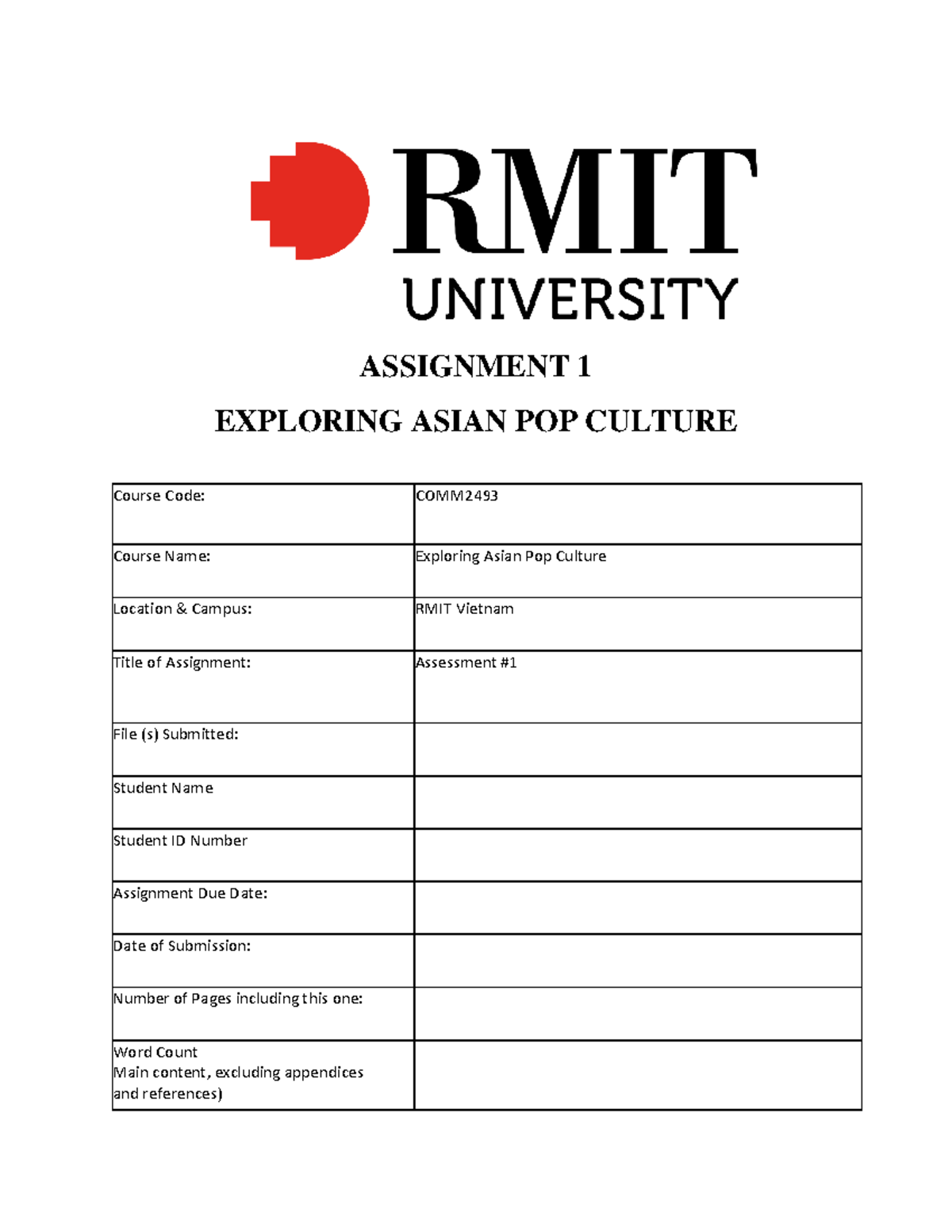 Assignment-1 Exploring Asian Pop Culture COMM2493 Sample RMIT Dr Nhanh ...