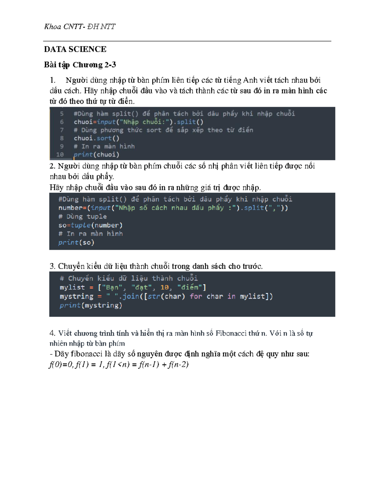 LAB C2 3 Bài Tập Chương 1: Xử Lý Chuỗi và Số Fibonacci - Studocu