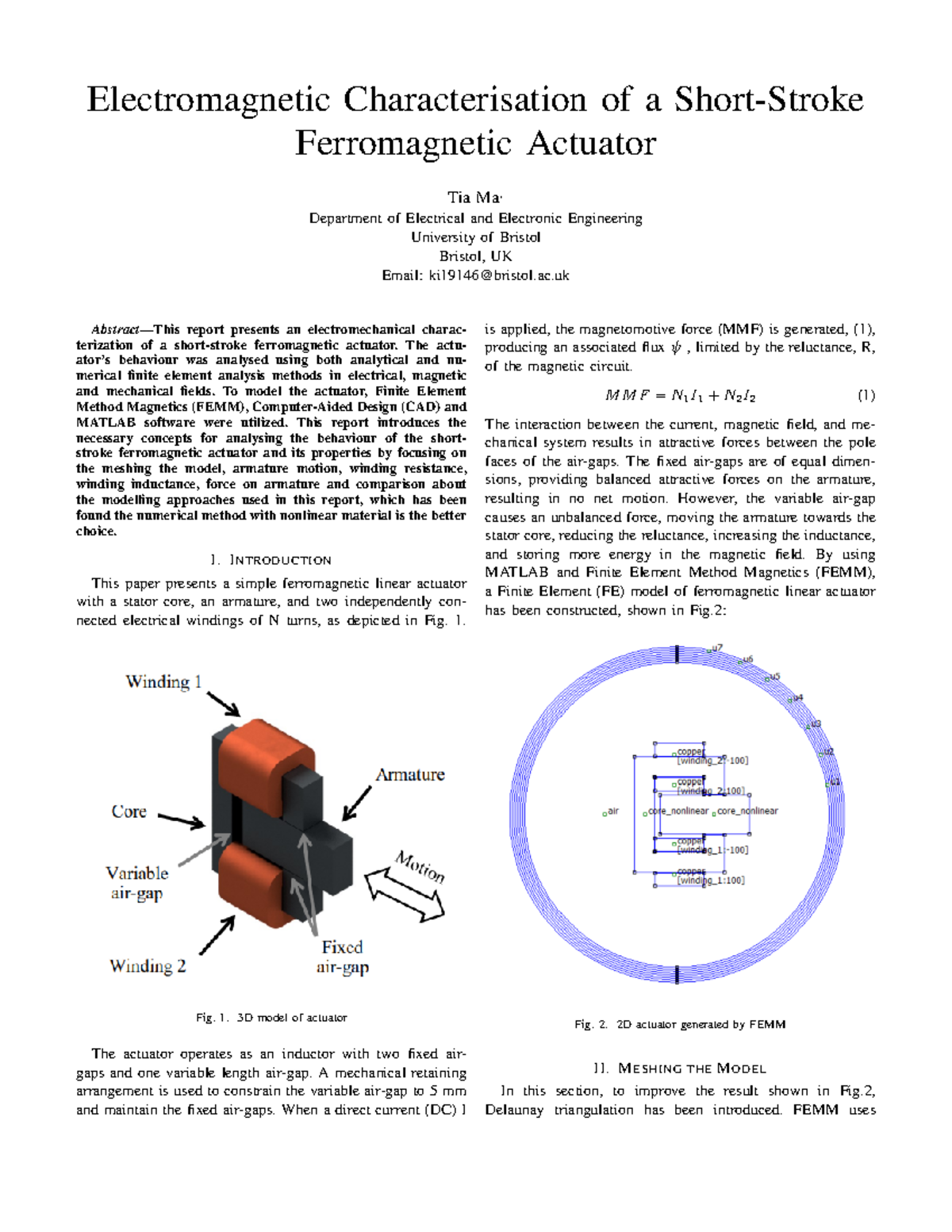 Electro-Mechanical Energy Conversion: EENG20002 Coursework Report on ...