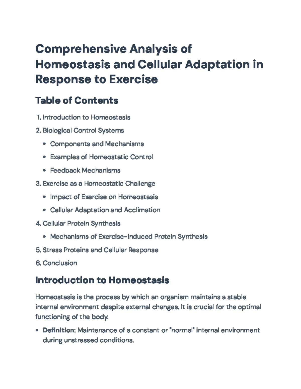 Homeostasis and Cellular Adaptation During Exercise: A Comprehensive ...