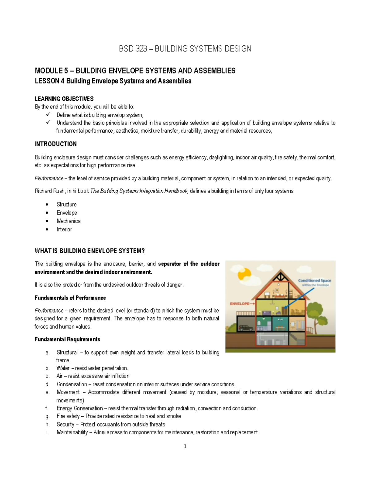 BSD 323 Building Systems Design: Module 5 - Building Envelope Systems ...