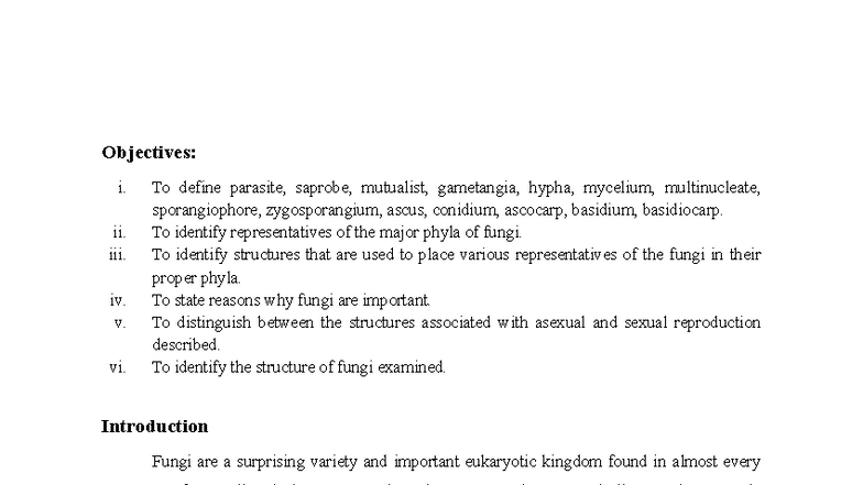 LAB Report 3: Fungi Classification and Structure Analysis (BIO320 ...