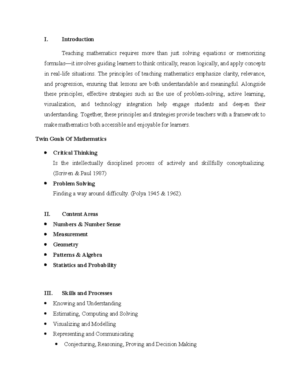 Teaching Mathematics: Principles and Strategies Handout (EDU 101) - Studocu
