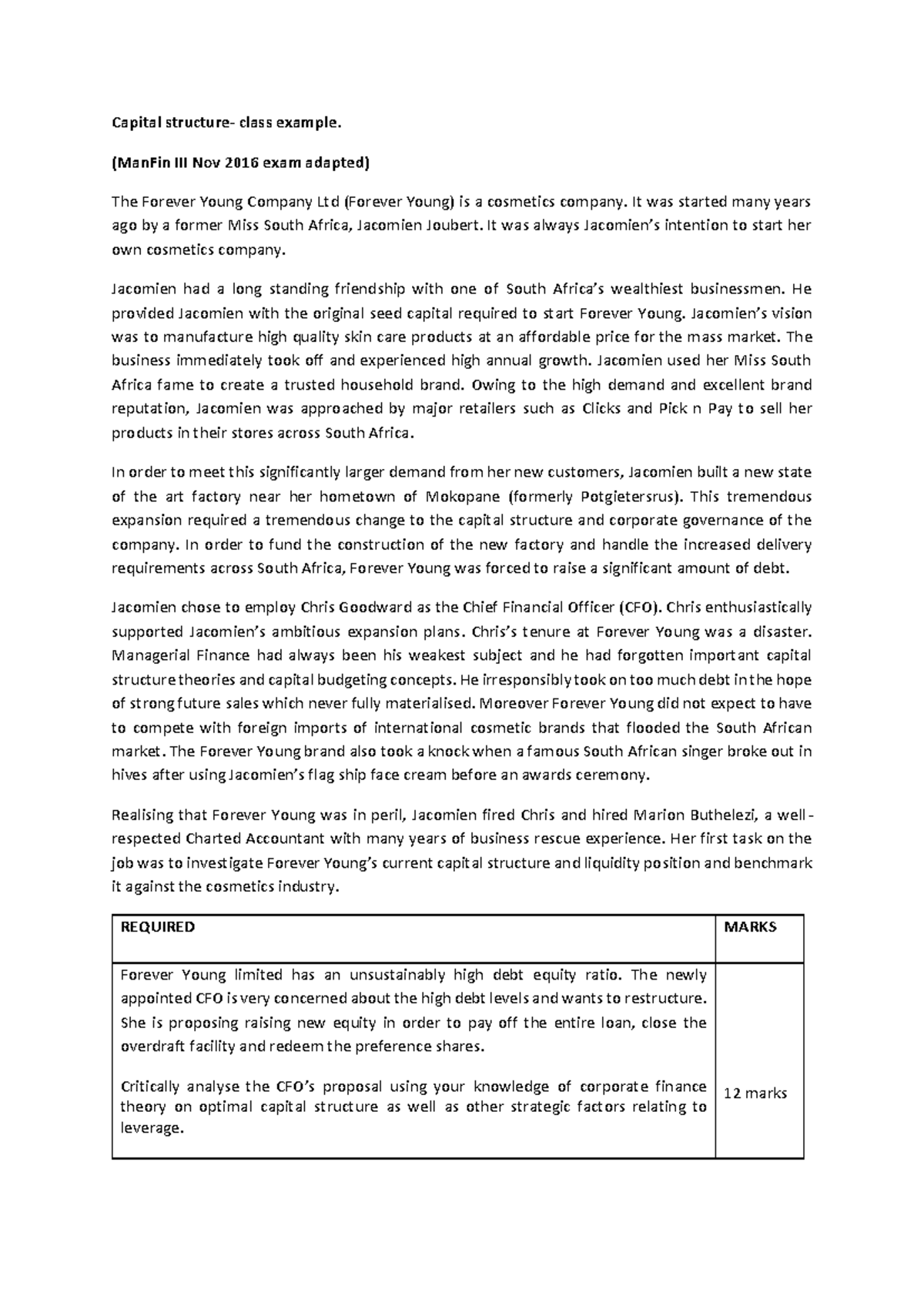 Capital Structure class example-2 - (ManFin III Nov 2016 exam adapted ...
