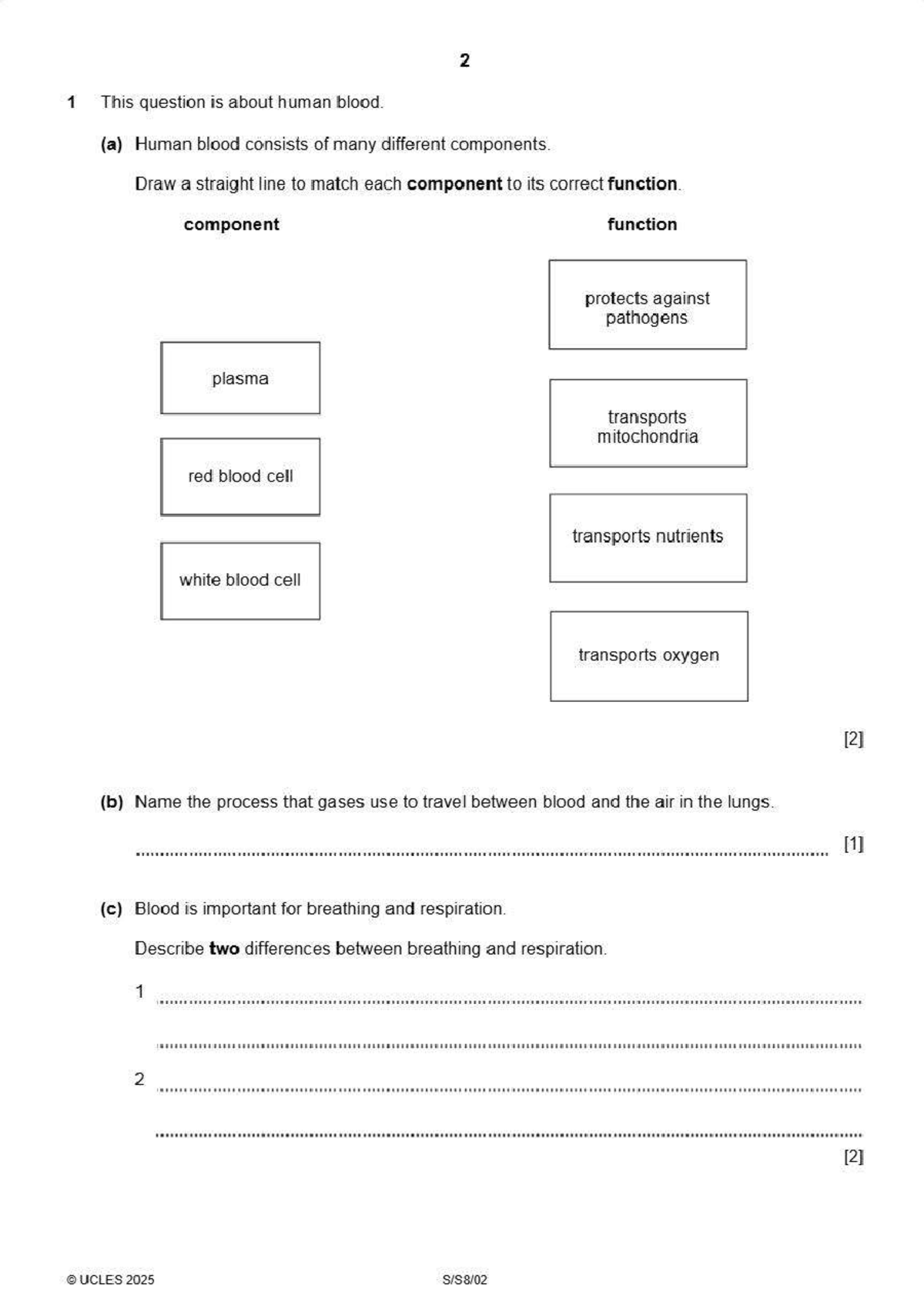 Science Stage 8 2025 Paper 2: Blood, Health, and Reactions Exam - Studocu