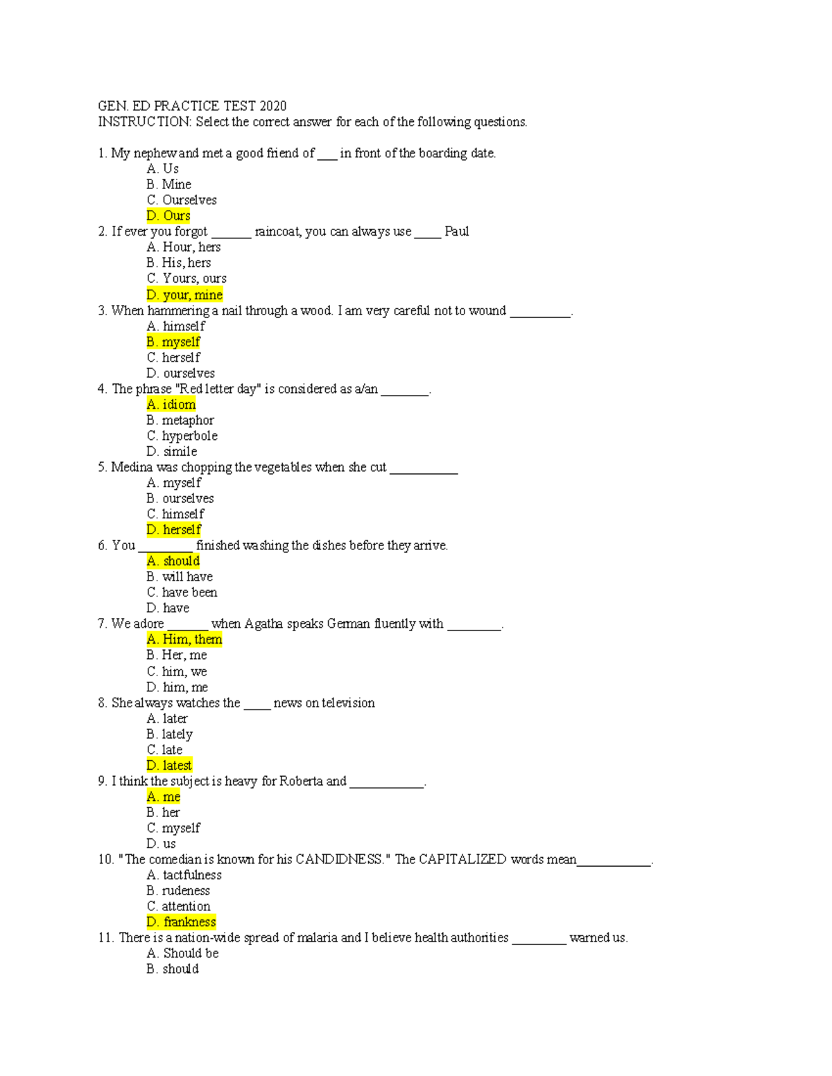 GEN ED 2020 Practice Test: 40 Items on Grammar & Math - Studocu