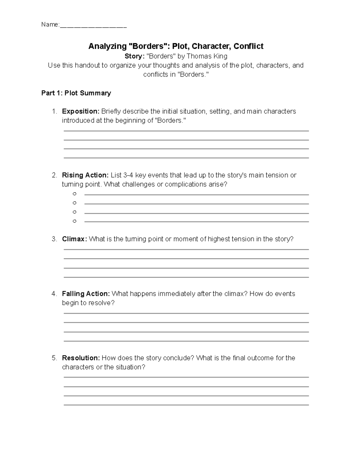 Analyzing "Borders" - Plot, Character, and Conflict Study Guide - Studocu