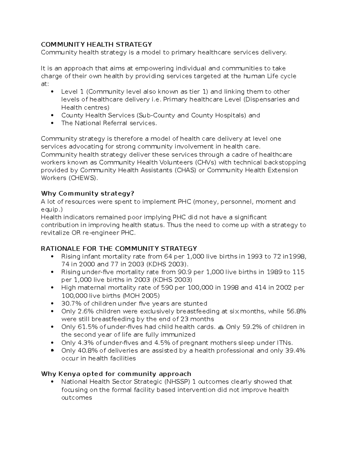 Community Health - Lecture notes - COMMUNITY HEALTH COMMUNITY HEALTH ...