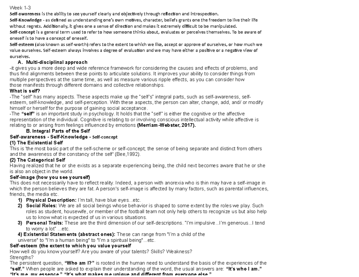 Reviewer UTS - none - Week 1- Self-awareness is the ability to see ...