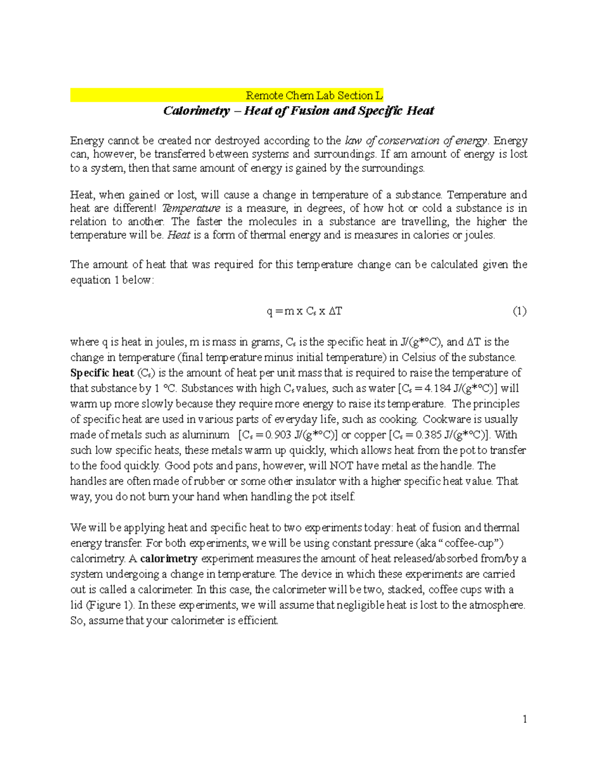 Calorimetry Lab: Heat of Fusion & Specific Heat Analysis - Studocu