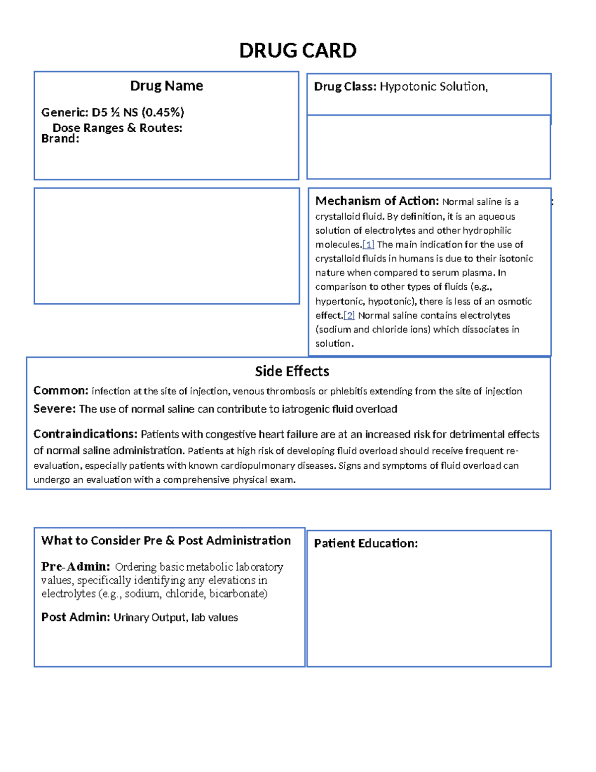 D5 ½ NS (0.45%) Drug Card - Hypotonic Solution Overview - Studocu