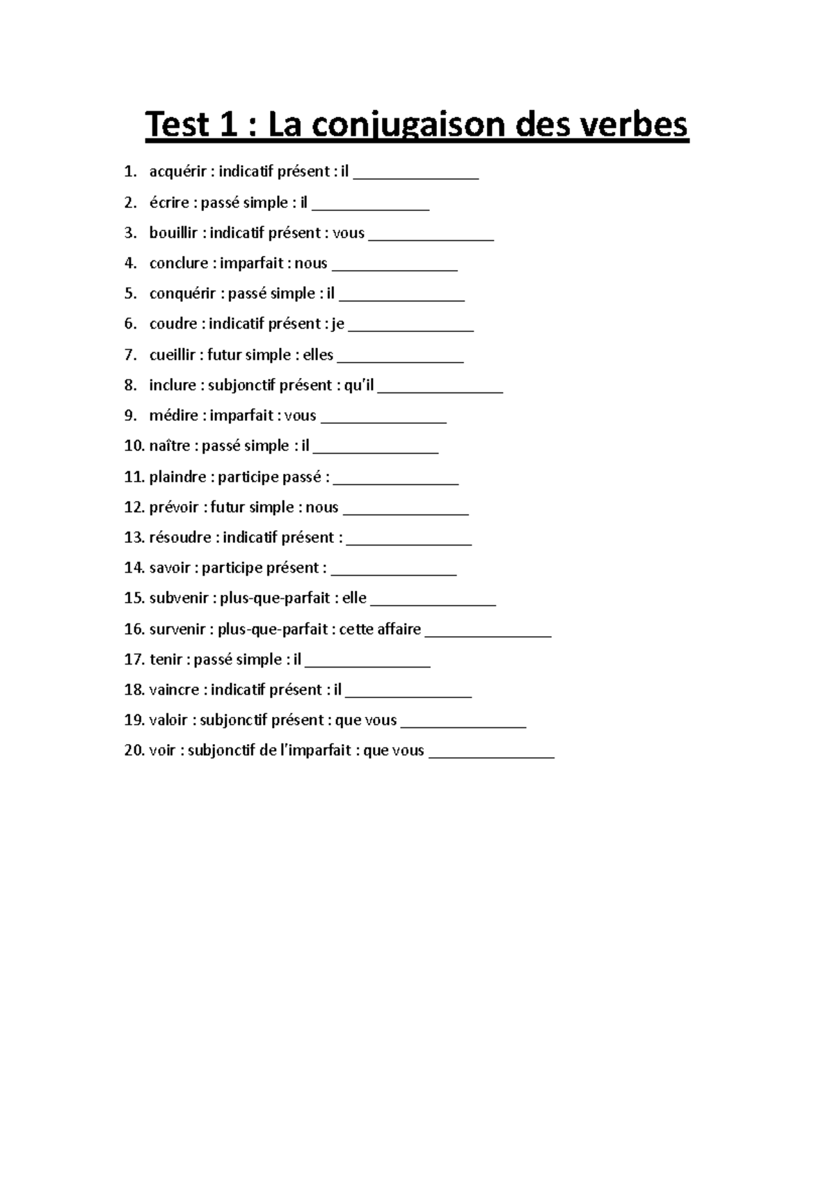 AA Frans-Grammatica-1-Testen-2015-2016 - Test 1 : La conjugaison des ...