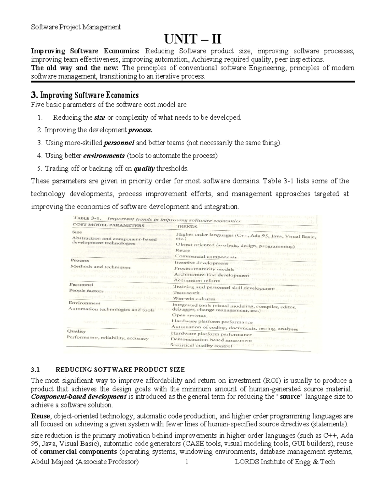 Spm-unit-21 - notes - UNIT – II Improving Software Economics: Reducing ...
