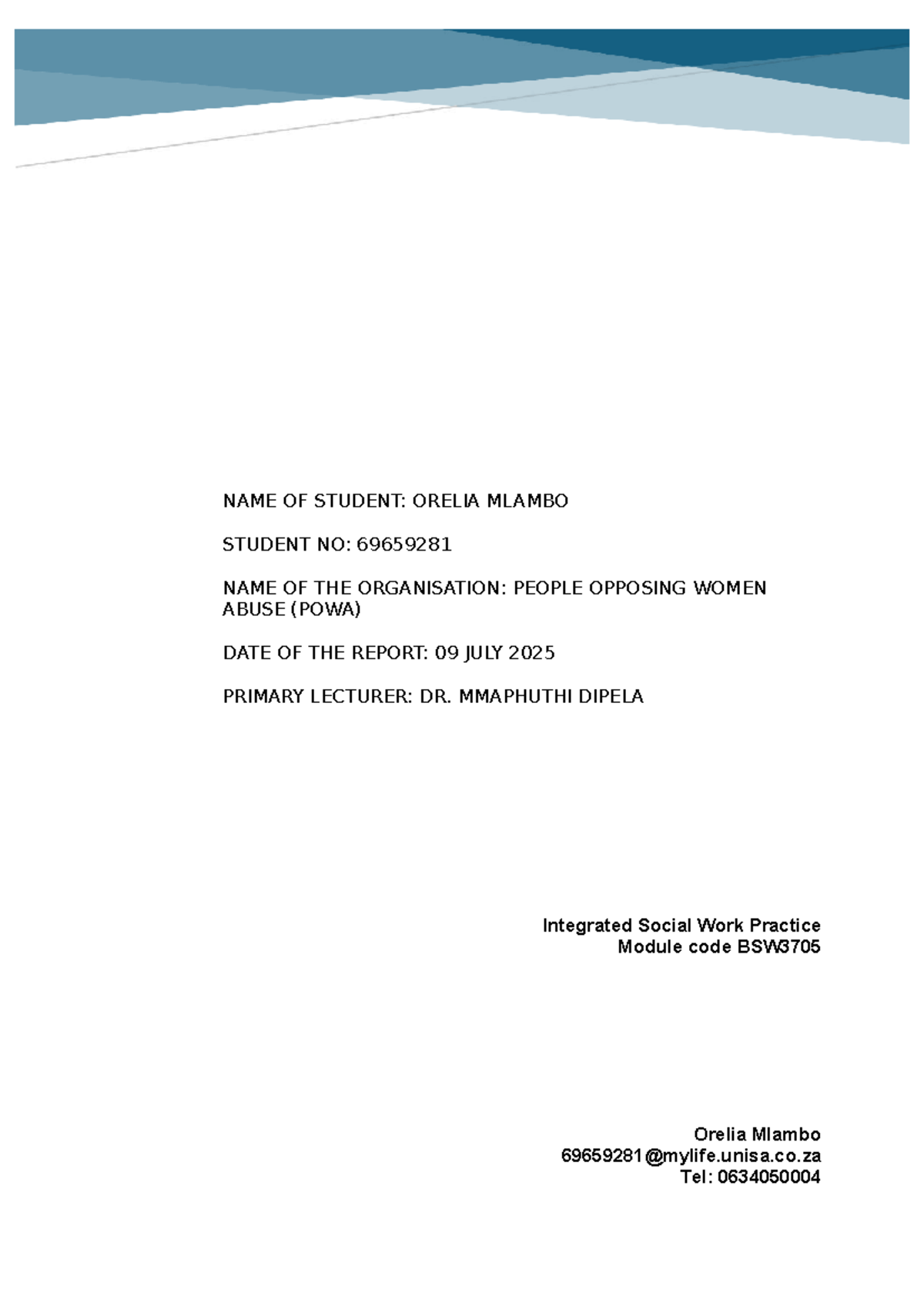 BSW3705 Integrated Social Work Casework Process Report 3 - Studocu