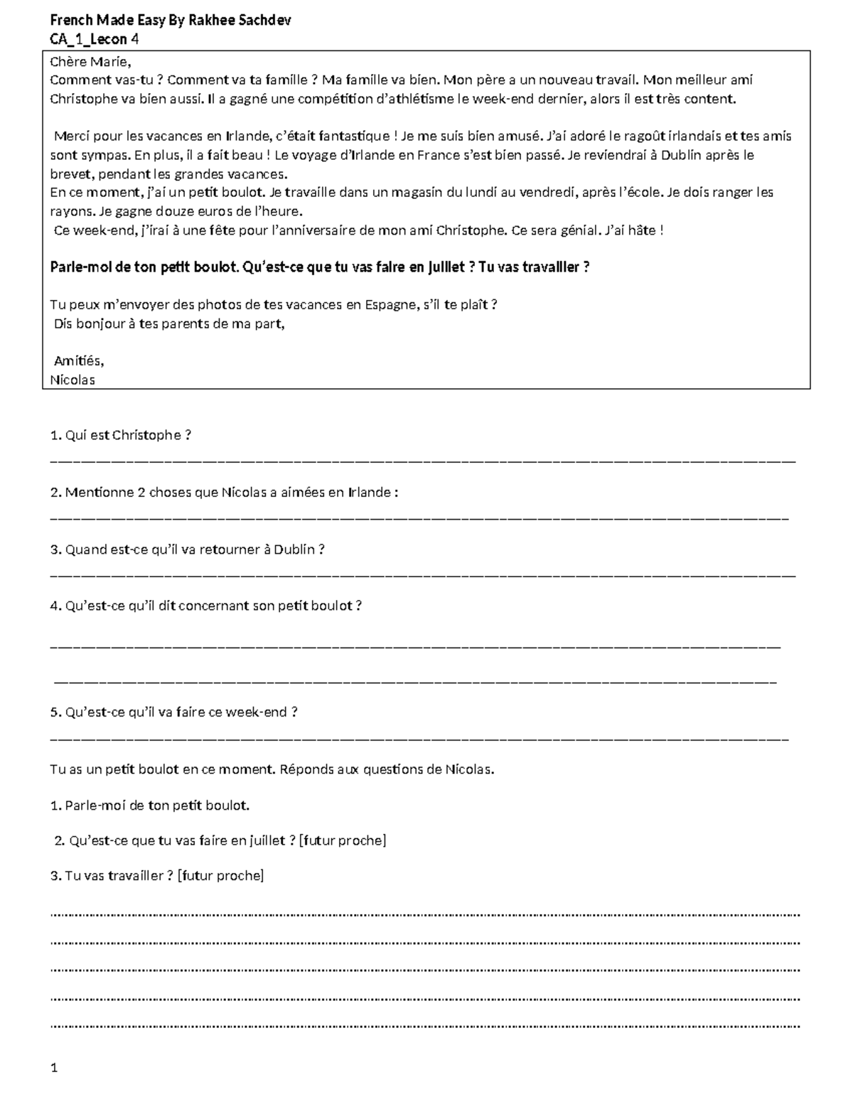 Myra CA1 - Leçon 4 - Exercices de Vocabulaire et Réponses - Studocu