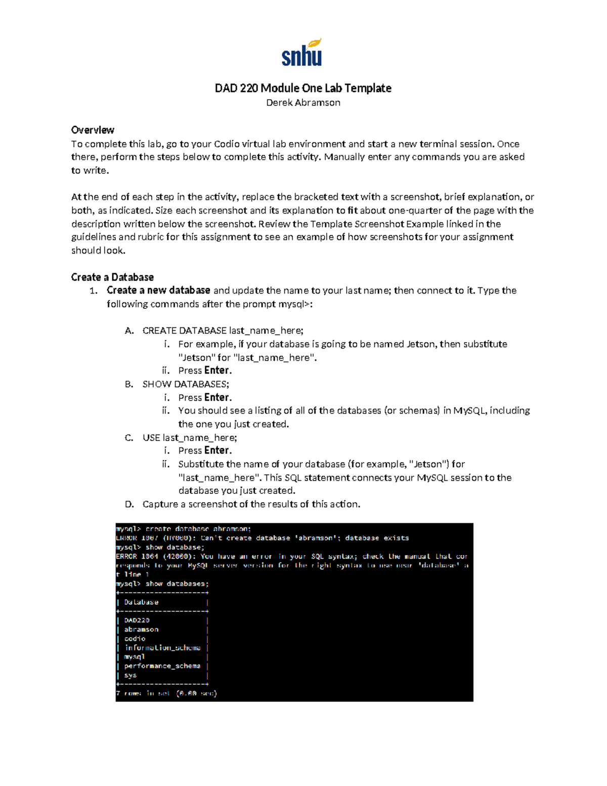 DAD 220 Module 1 Lab: Database Creation & Table Management Guide - Studocu