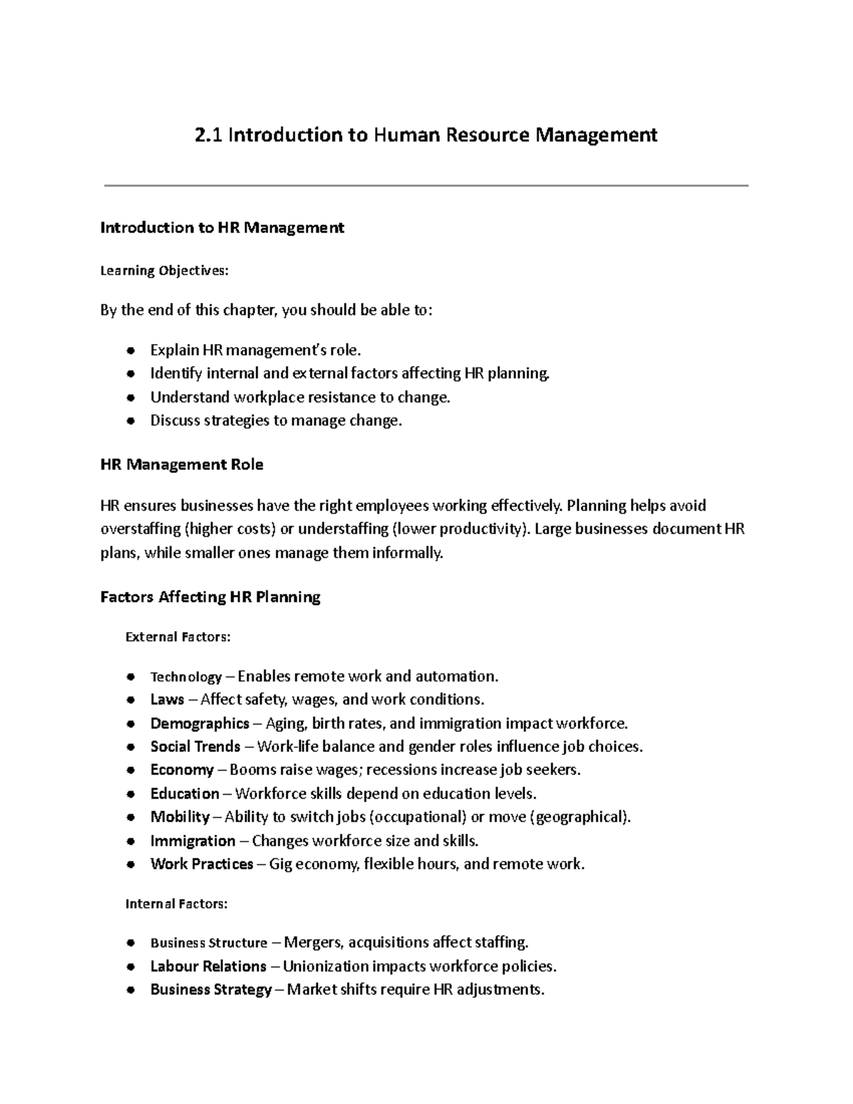 Unit 2: Introduction to Human Resource Management Overview - Studocu