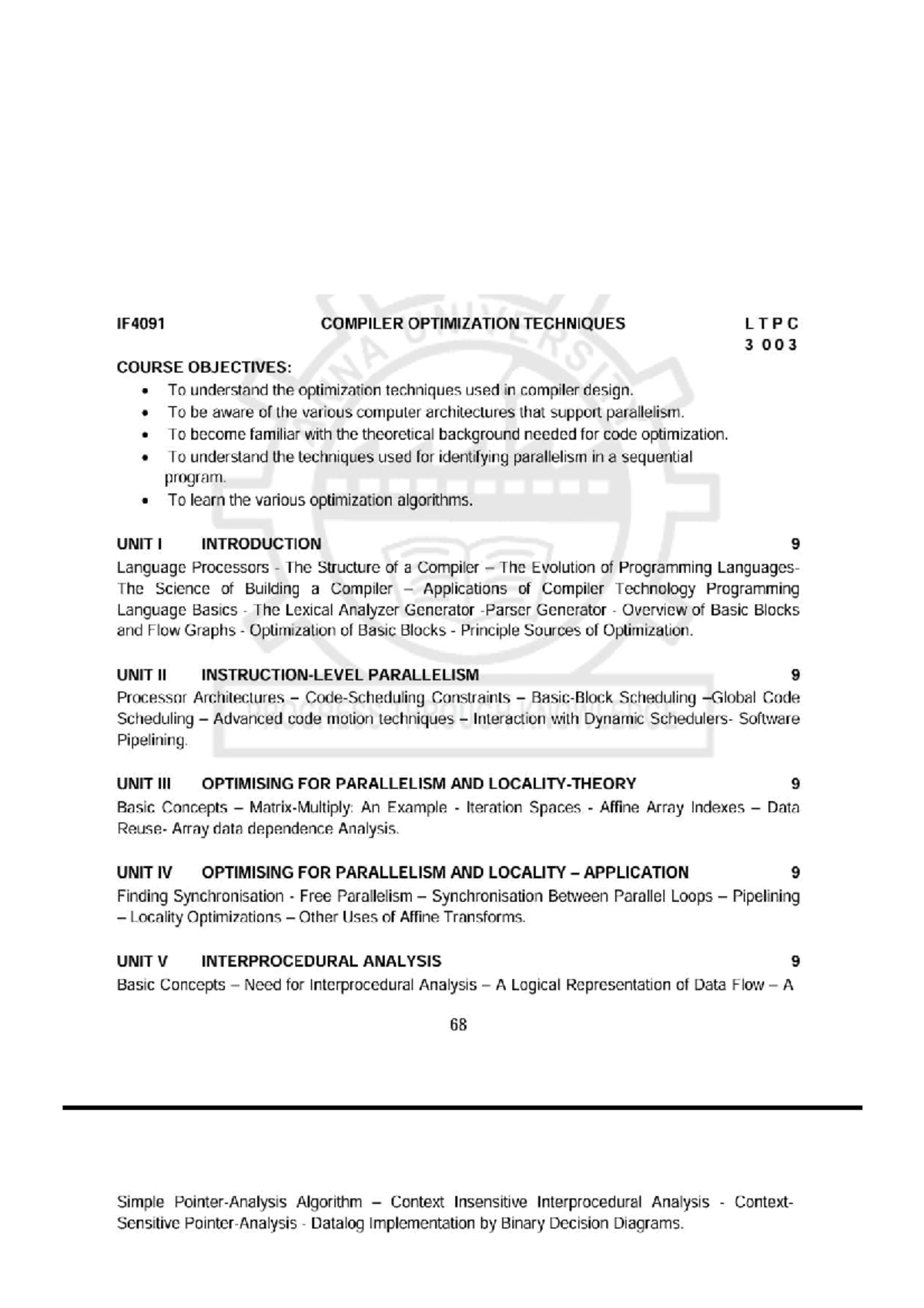 IF4091 Compiler Optimization Techniques Syllabus Overview and Units - Studocu